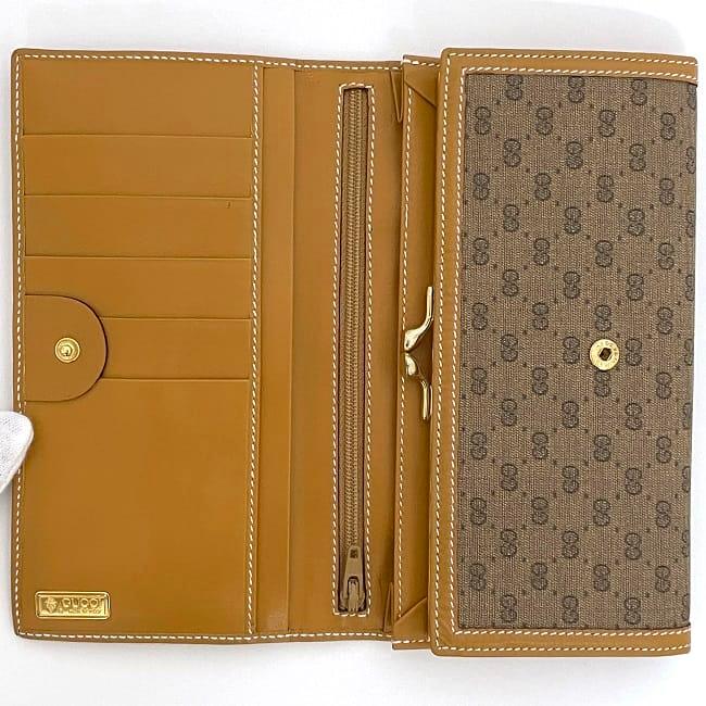 GUCCI（グッチ） 二つ折り 長財布 がま口 ec-23583 ベージュ キャメルブラウン インターロッキング 035 184 : フリマ ...
