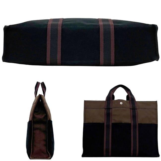 エルメス トートバッグ フールトゥ ec-23925 ブラウン ブラック ボルドー 美品 キャンバス 中古 HERMES バイカラー 軽い ハンドバッグ ポケット豊富 茶色 黒 人気 定番 お洒落 上品 シンプル エレガント カジュアル 通勤 通学 男女兼用 ブランド 本物 鑑定済み HERMES（エルメス） トートバッグ フールトゥ ec-23925 ブラウン