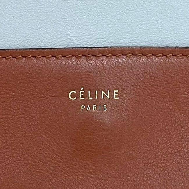 CELINE（セリーヌ） フレーム ショルダーバッグ f-23114 ブラウン ライトブルー 美品 レザー 中古 W-GU-2188 ...