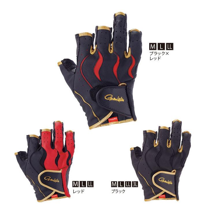 Gamakatsu 【取り寄せ商品】 がまかつ エルゴグリップグローブ (5本切／ハーフショート) GM-7286 (カラー：ブラック×レッド) /2020年秋冬モデル /メール便配送可 ...