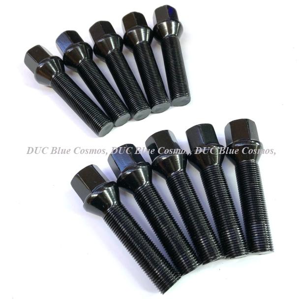高評価なギフト M14 P1.5 P1.25 黒 ロング ハブボルト ラグボルト 10本セット 首下40mm テーパー60 ブラック ベンツ BMW VW ミニ アウディ ポルシェ ...