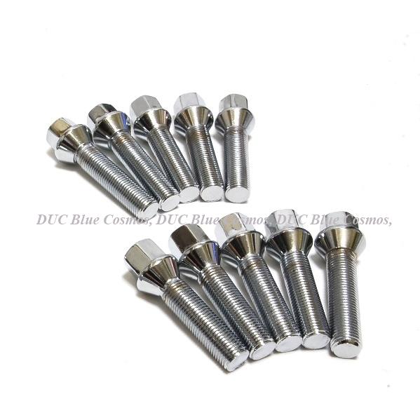 M14 P1.5 P1.25 メッキ ロング ハブボルト ラグボルト 10本セット 首下40mm テーパー60 クロームメッキ ベンツ BMW VW ミニ アウディ ポルシェ ...