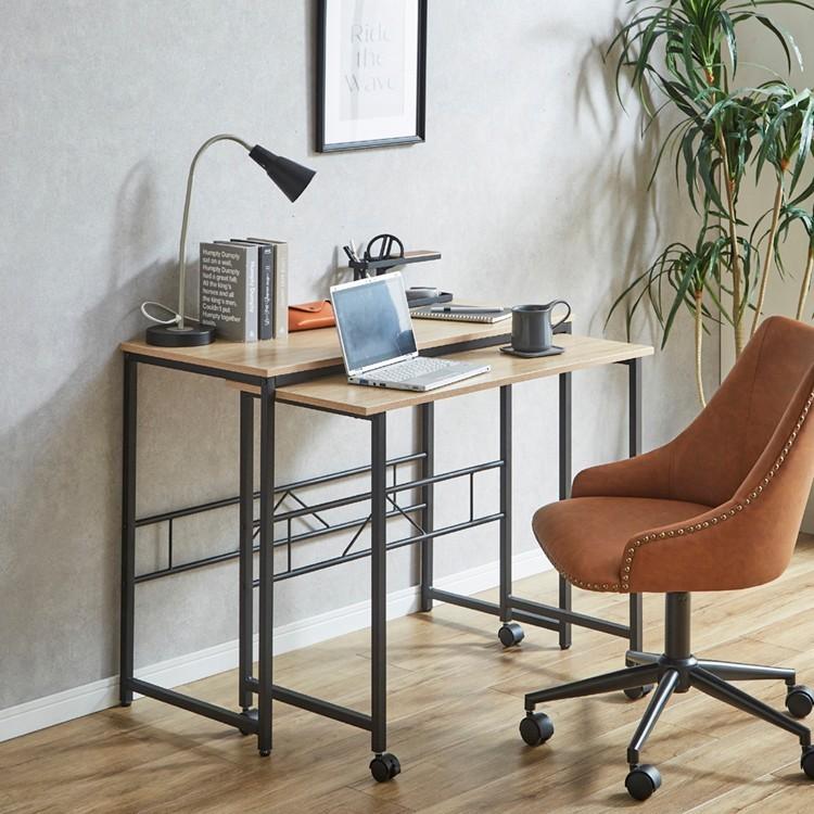 ツイン デスク 幅90cm 幅84cm 古木風シート フラット デザイン 平机 キャスター付 在宅 ワーク ビジネス パソコン 学習 勉強 机 送料無料 ※デスク単品 : ファインテリア ...