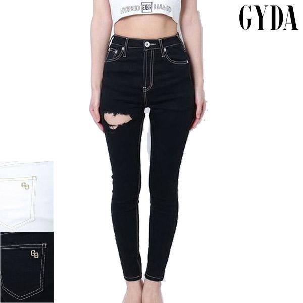 GYDA ジェイダ H/Wステッチカラーダメージスキニーパンツ ハイウエスト スキニー ダメージ デニム 透けない ストレッチ 脚細効果 人気 レディース ブランド : FAITHSTORE ...