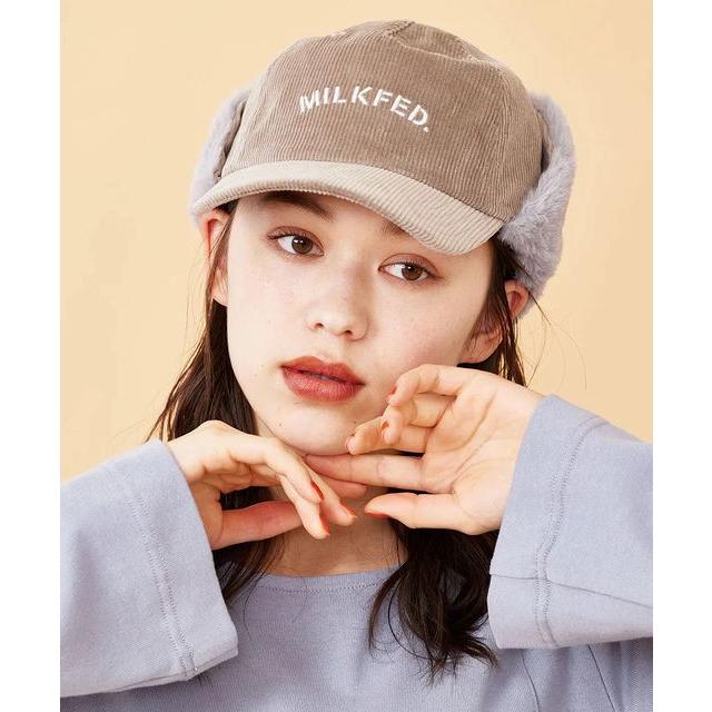 MILKFED. ミルクフェド STENCIL LOGO FUR EAR CAP ステンシル ロゴ ファー イヤー キャップ 帽子 シンプル 耳当て 防寒 レディース ブランド ...