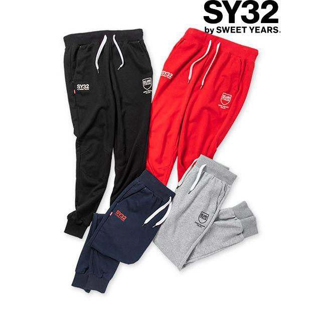 SY32 by SWEET YEARS エスワイサーティトゥ SHIELD LOGO SWEAT PANTS シールド ロゴ スウェット パンツ 細身 シンプル ユニセックス 正規 新品 ...