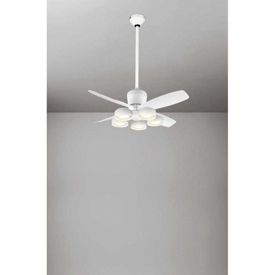 ODELIC 即日発送 長期保証 高演色LED [R15]軽量 LED 5灯 DCモーター 大風量 吹き抜け 傾斜天井 オーデリック ホワイト シーリングファン ライト OCB-227 ...