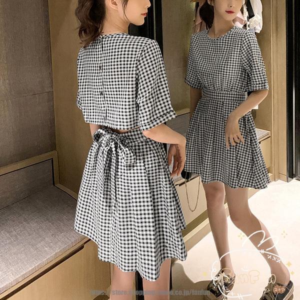ワンピース ギンガムチェックワンピース レディース夏ファンファン fanfun : FanFunストア - 通販 - Yahoo!ショッピング