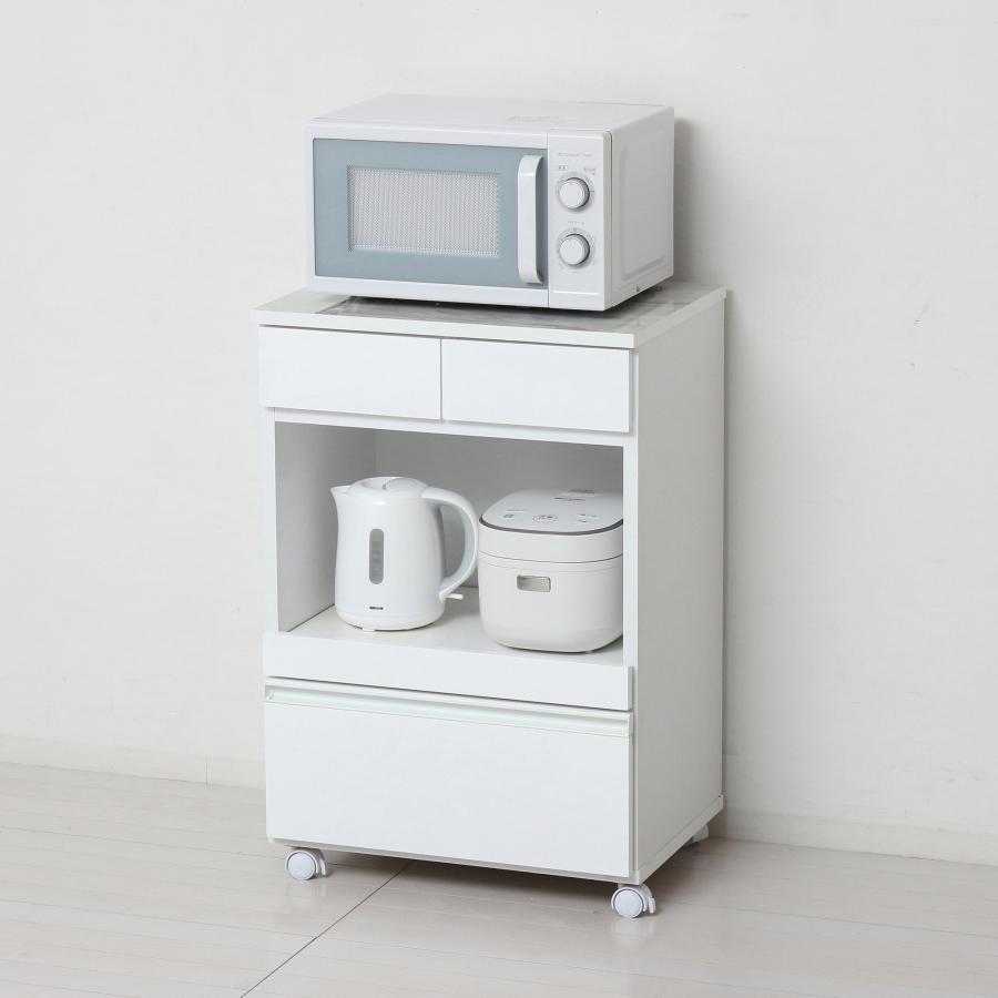 レンジラック レンジ台 幅55 キャスター付き おしゃれ コンセント スライド棚 大理石調 メラミン 炊飯器 引出し キッチン 家電 収納 北欧 コンパクト 敬老の日 : FanRico ...