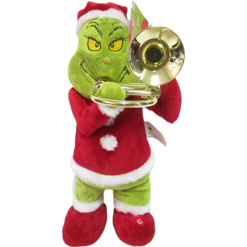 グリンチ トロンボーン演奏 クリスマス サンタドール 人形 音楽サウンド 楽器 アクション付き ドクター・スース Dr.Seuss ...