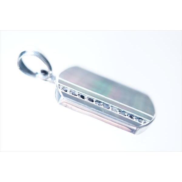 ラインキュービックジルコニアストーンアレンジ＆2シルバーライン ブラックシェル(アワビ貝) プレートシルバージュエリーペンダント (メンズ ...