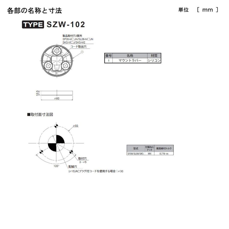 パトライト SZW-102 マウントラバー SKS、SF08、SL08型の3点ボルト足取付タイプに対応 : FA-Ubon Yahoo!店 - 通販 - Yahoo!ショッピング