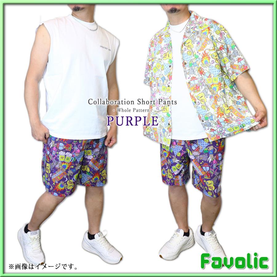 コラボ 総柄 ショートパンツ grn POPFIRE ウシオダヒロアキ ナイロン 柄パン ビーチパンツ ハーフパンツ メンズ エスニック amina チャイハネ Favolic ...
