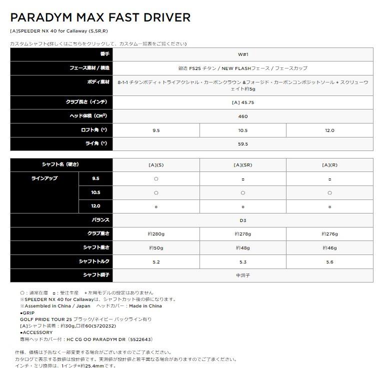 キャロウェイ CALLAWAY PARADYM MAX FAST パラダイム パラダイム マックスファスト ドライバー 標準品 日本正規品 : cw-para-maxfast-n : FEA ...