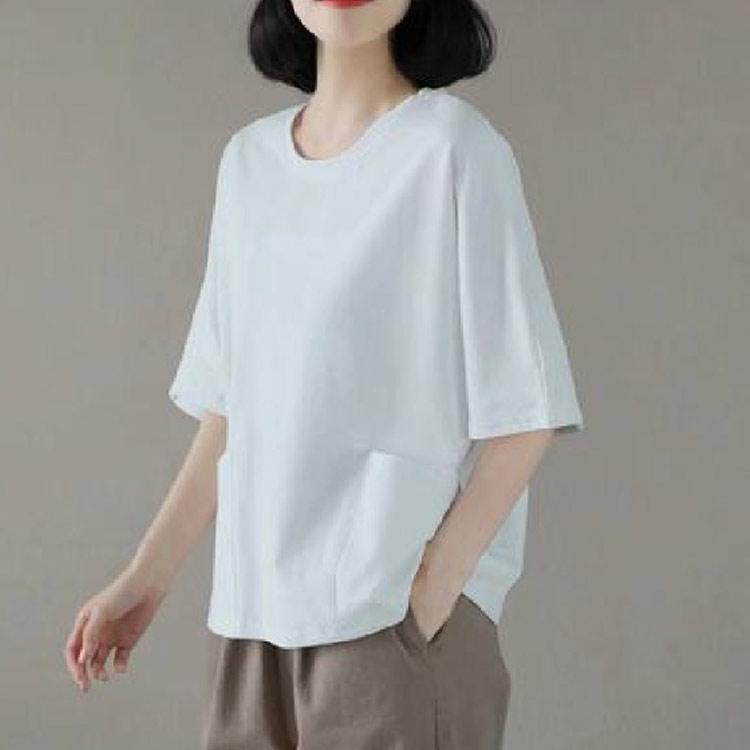 送料無料 トップス tシャツ レディース 半袖 五分袖 カットソー ゆったり 5分袖 ボックスカットソー ポケット 綿 インナー 白 黒 春 夏 夏服 : Feliceショップ - 通販 ...