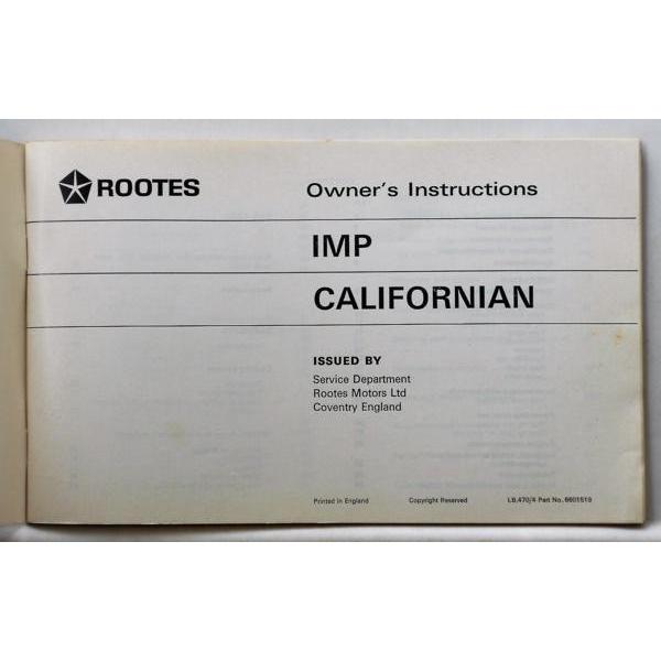 ROOTES IMP CALIFORNIAN OWNER'S Handbook 英語版 : b7291 : エフアンドエルカンパニー - 通販 ...