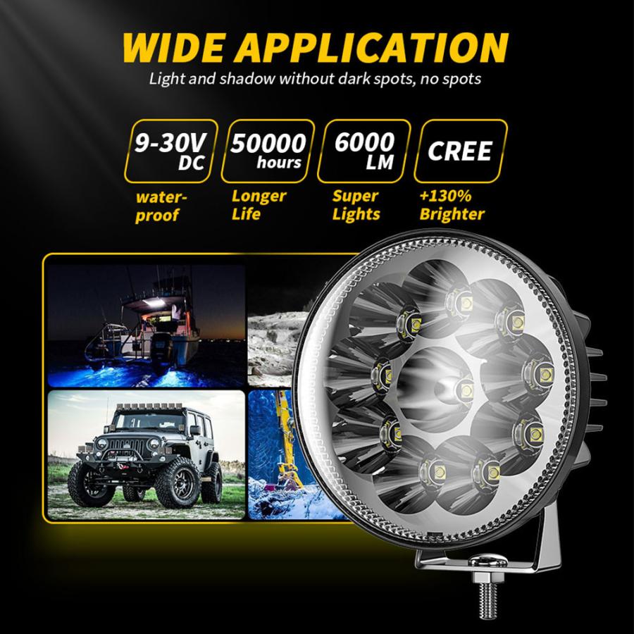 新発売!! LED ワークライト 30W 4インチ 作業灯 ホワイト 6500K CREEチップ 12V/24V ジープ ジムニー SUV ボート 工事現場 2個 : h-y-10-y ...