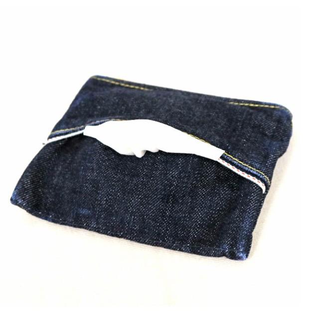 アライヤン／ポケットティッシュカバー／デニム地／小物入れ／ポーチ／ジーンズ素材／ティッシュカバー ポケットティッシュ インディゴ ヒッコリー araiyan :D-089:Ffactory ...