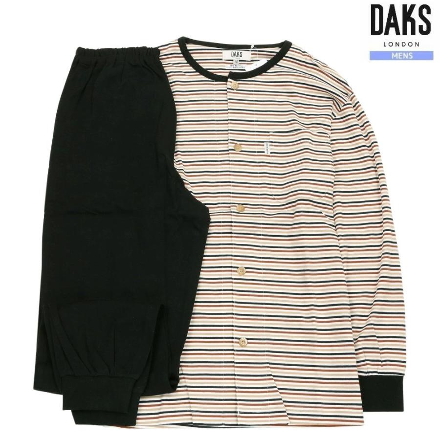 DAKS パジャマ ダックス 35%OFF メンズ ブランド 日本製 ソフトスムース ボーダー 前開き 紳士 長袖 長ズボン ベージュ ...