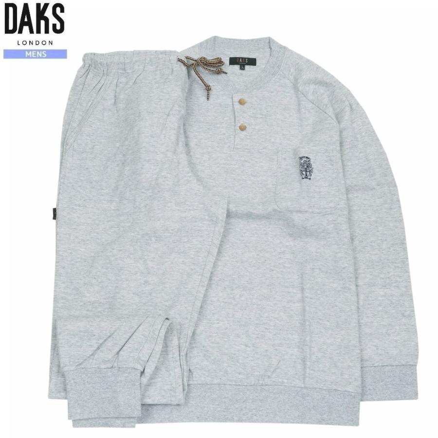 DAKS ルームウェア 上下セット ダックス 35%OFF メンズ ブランド 日本製 エンブレム刺繍 ヘンリーネック 紳士 長袖 長ズボン グレー 090125 送料無料 : フラワー ...