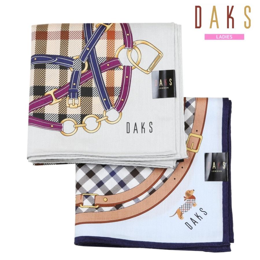 訳あり商品 DAKS ハンカチ 2枚セット ダックス レディース ブランド 日本製 ハウスチェック / ダックスフンド チェック コットン 大判 グレー×青 300125 : one-065 ...