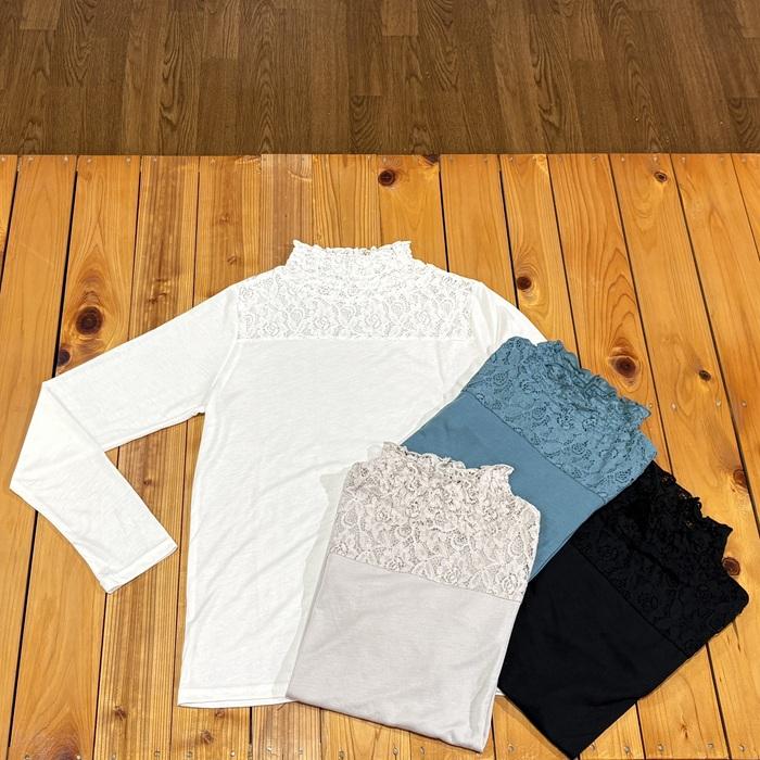 春 カットソー レース切替 ハイネック レディース 長袖 tシャツ トップス ロンt オフホワイト ライトグレージュ ブルーグリーン ブラック : FULLHOUSE - 通販 - Yahoo ...