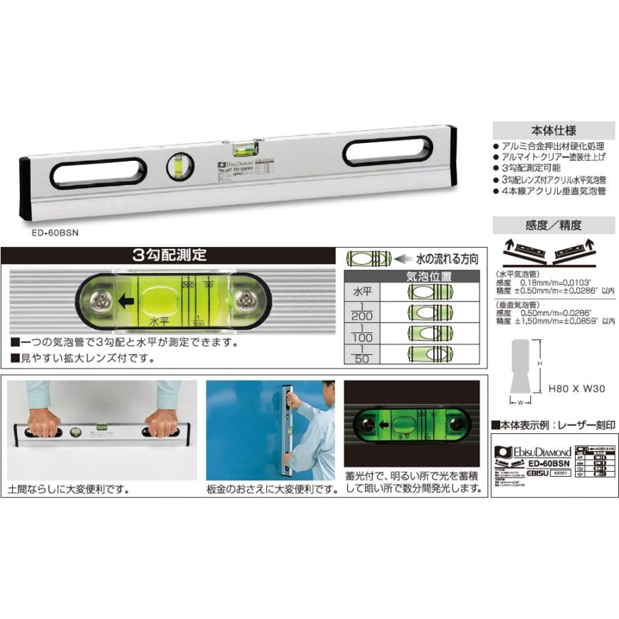 EBISU（水平器、水準器） 在庫処分セール！【パッケージ無】エビス（EBISU） ベースレベル 600mm ED-60BSN [水平器 レベル 測定] \LINEお友達で300円OFF ...