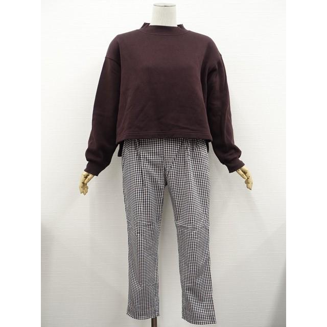 GLOBAL WORK GU＆GLOBAL 長袖トレーナー+テーパードパンツ コーディネート2点セット M相当 茶 黒×グレー×白 ギンガムチェック カジュアル系 30代〜40代 ...