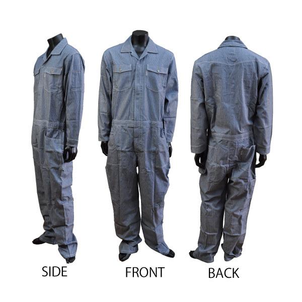 即日発送可 作業服 つなぎ服 長袖 綿100％ メンズ M-3Lサイズ コーコス 106 長袖つなぎ ヒッコリー ストライプ柄 オールシーズン ...