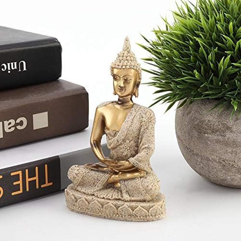 瞑想する仏陀座像 フィギアクラフト 彫刻 ホームデコレーション テーブル装飾品 仏像飾り 長さ11cm 砂岩と樹脂素材 新築祝い ...