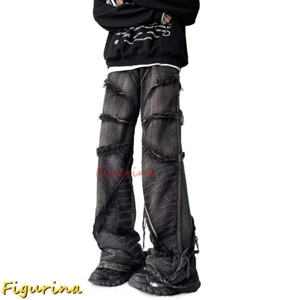 デニムパンツ ローエッジ メンズ ジーパン ストレート ゆったり シューカット ブーツカット Gパン デザイン性 ルーズ 若者 カジュアル : Figurina - 通販 - Yahoo!ショッピング