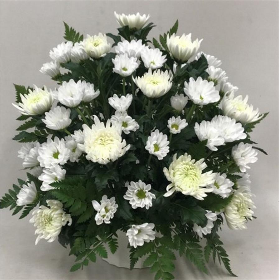 お供え お悔やみ お盆 法要 一周忌 四十九日 供花 即日 送料無料 アレンジメント 白 東京発日本橋デザインお供え 菊アレンジメント（H40 ...