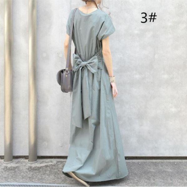 ワンピース ロングワンピ マキシワンピ 2WAY着 バックリボン 半袖 体型カバー 春 夏 旅行 :s-one036:キッズアンドレディース Fiorirari - 通販 - Yahoo!ショッピング