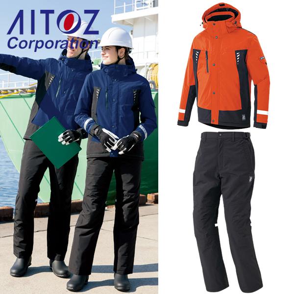 アイトス アイトス(AITOZ) 防水防寒上下セット 男女兼用 ジャケットAZ-8876(009) パンツAZ-8877(010) レッド サイズSSから6L 防風 作業着 作業服 ...