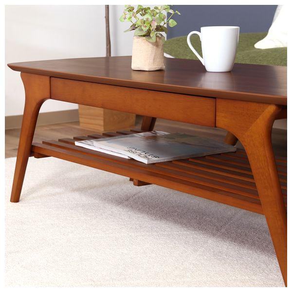 不二貿易 98070 引出し付きセンターテーブル BR ブラウン ローテーブル リビングテーブル 引出付き シンプル 木製 ...