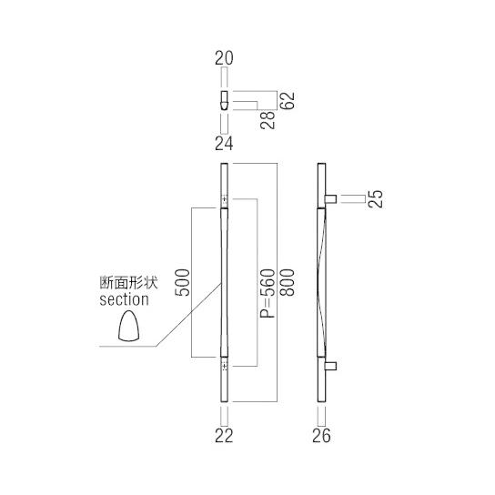 UNION(ユニオン) G1189-26-120-L800 ドアハンドル 押し棒 1セット(内外) [ネオイズム] : union-g1189 ...