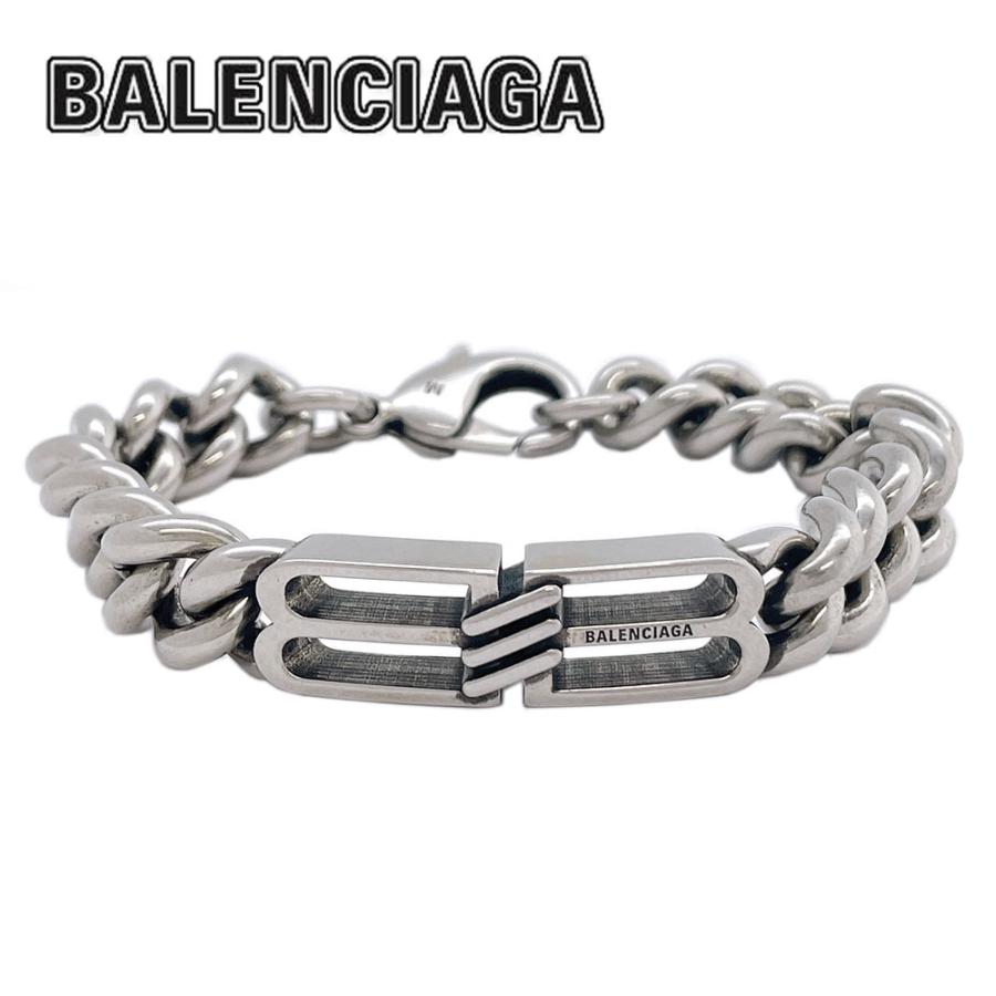 BALENCIAGA（バレンシアガ） BALENCIAGA 718493 TZ99I 0911 M BBアイコン リンクチェーン ブレスレット Mサイズ アンティークシルバー レディース ...