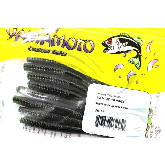 ★Gary YAMAMOTO ゲーリーヤマモト KUT TAIL WORM カットテールワーム 4″ #WATERMELON W/BLK ...