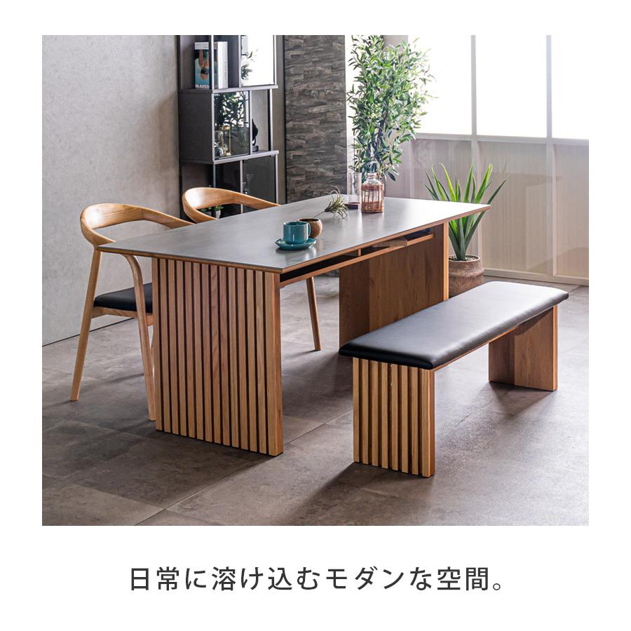 ダイニング4点セット 幅165cm ダイニングセット おしゃれ モダン セラミック天板 収納付き セラミックトップ 突板 ウォールナット オーク チェア ベンチ セット : ki-577 ...