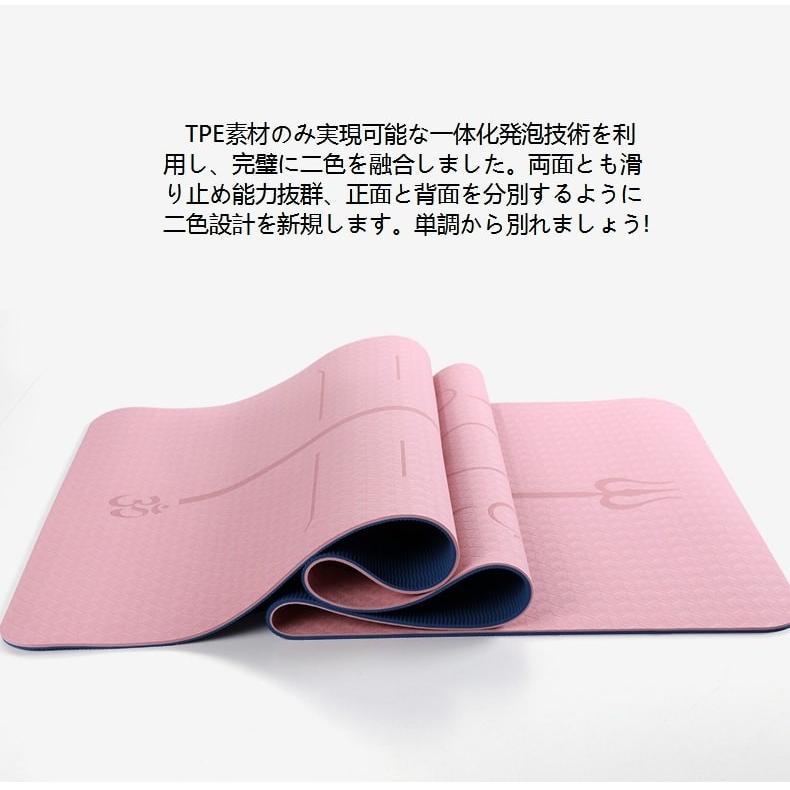 ブランド登録なし ヨガマット ストレッチマット SGS認証済 TPEエコ素材 6mm ガイドラインあり ストラップ付 初心者中級者向け 防水 耐久性 滑り止め ピラティスマット : FKD ...