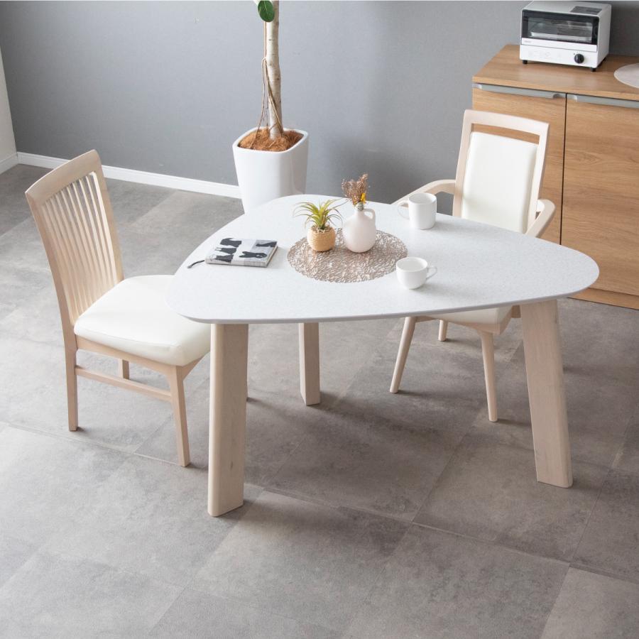 変形 ダイニングテーブル リビング 北欧 メラミン天板 白 ホワイト 木目調 白木目 三角 角丸形 光沢仕上げ UV塗装 カフェ 幅 130 cm 高さ 70 cm : 2065 ...