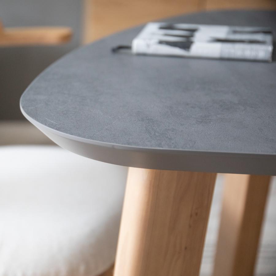 tac INTERIOR 変形 ダイニングテーブル リビング 北欧 メラミン天板 白 ホワイト 木目調 白木目 三角 角丸形 光沢仕上げ UV塗装 カフェ 幅 130 cm 高さ 70 ...