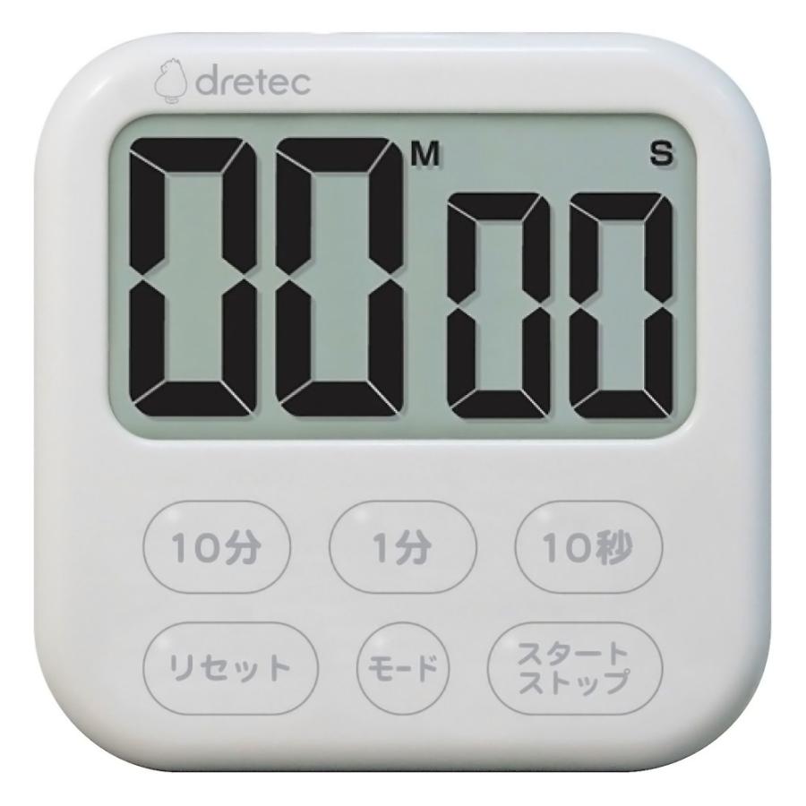 ドリテック キッチンタイマー マグネット 時計表示 T-615 シャボン6 dretec 学習タイマー フィットネス デジタル 乾電池式 卓上 壁掛け フック付 ホワイト T-615WT メ ...