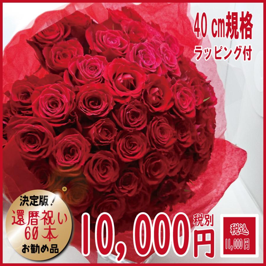 赤バラ 60本 1万円 還暦 お誕生日 10,000 御祝 : FLEURde MonCoeur Yahoo!店 - 通販 - Yahoo!ショッピング