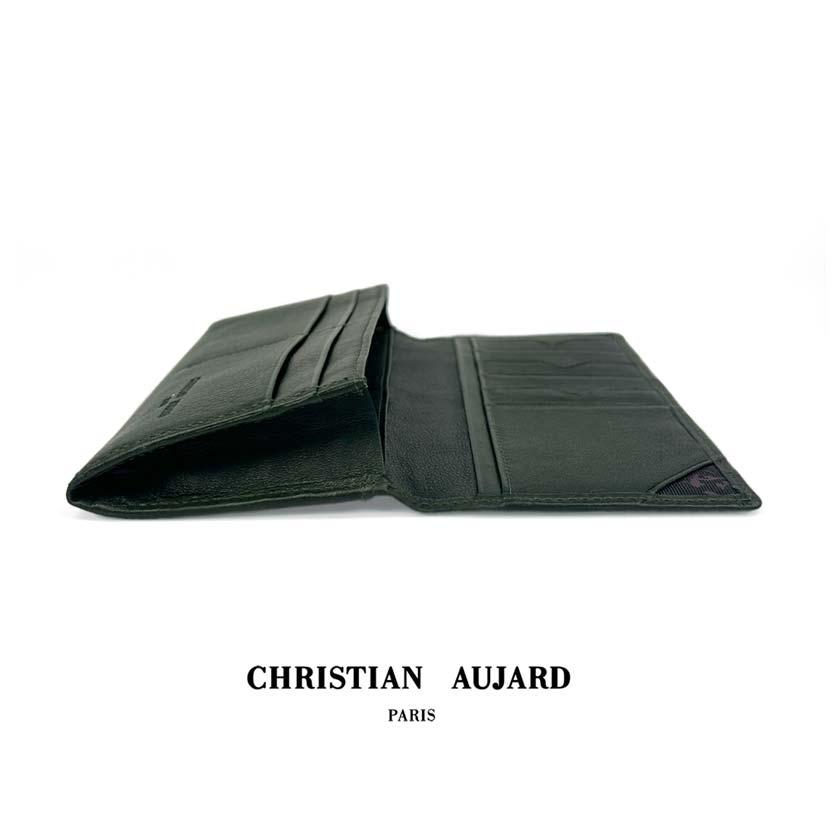 christian aujard(クリスチャンオジャール)かぶせ 二つ折り 長財布 ロングウォレット ダブルステッチ ロゴ型押し レザー 牛革 ...