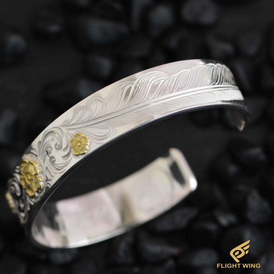 【新品】SV Feather Arabesque Bangle with K18 3 Points Sakura / La Key ラキー 唐草&フェザー彫り平打ちブレス : FLIGHT ...