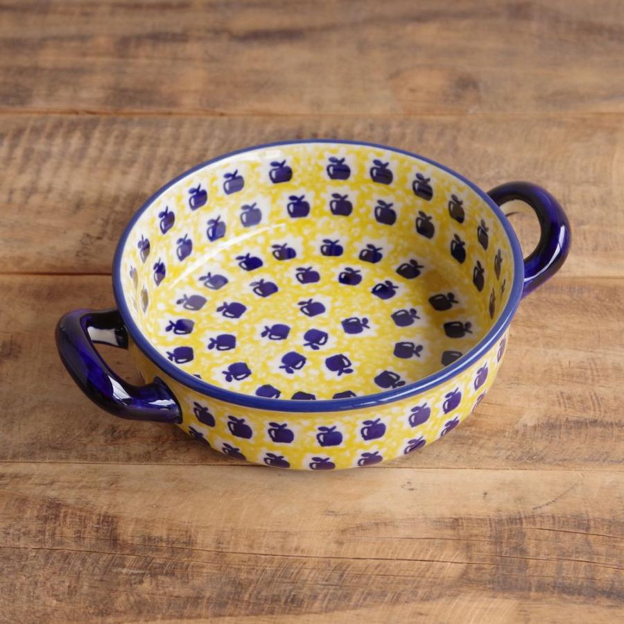 ポーリッシュポタリー ポーランド食器 持ち手付き グラタン皿 オーブンディッシュ 19cm りんご 黄色 ネイビー Z153-ALC26 : poland--z153-alc26-round ...