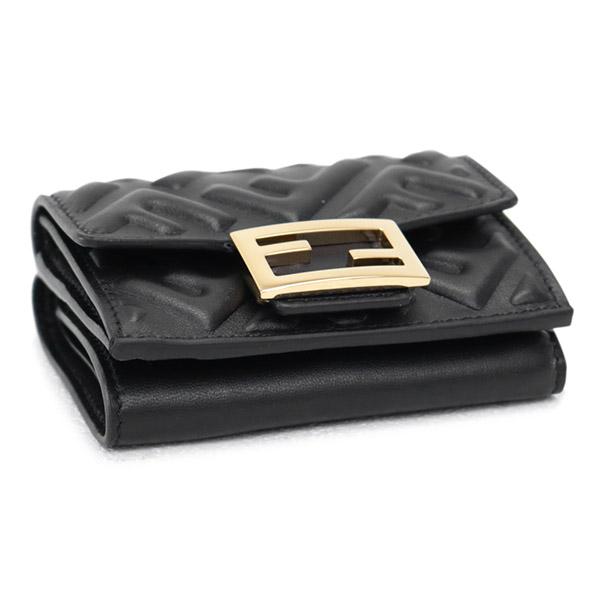 FENDI フェンディ 財布 BAGUETTE MICRO TRIFOLD マイクロ ブラックナッパレザー ウォレット 折財布 FFロゴ ブラック (8M0395 AAJD F0KUR ...