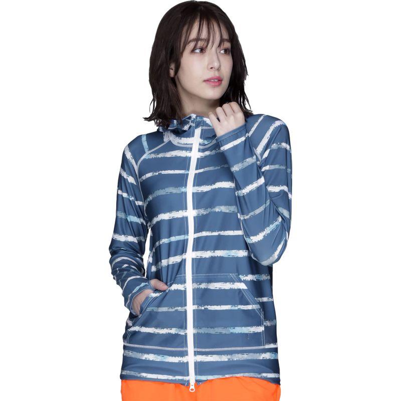 ICEPARDAL(アイスパーダル) ラッシュガード パーカー レディース 全20色 IR-7210 ボーダーネイビー WMサイズ UPF5 :20230621160219-00090 ...