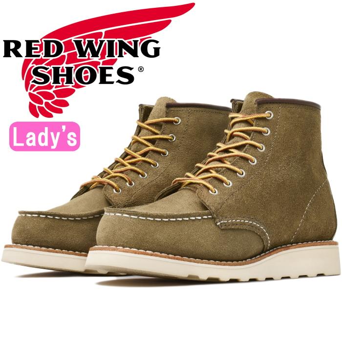 レッドウィング ブーツ レディース 本革 RED WING 3377 [Olive "Mohave" Roughout] 6" Classic Moc オリーブ モハヴェ ラフアウト ...